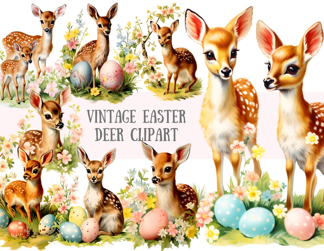 Watercolour Vintage Easter Deer Clipart Retro Easter Fawn PNG Digital ...