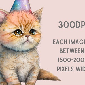Watercolour Party Cats Clipart Cute Kitten Birthday PNG Digital Image ...