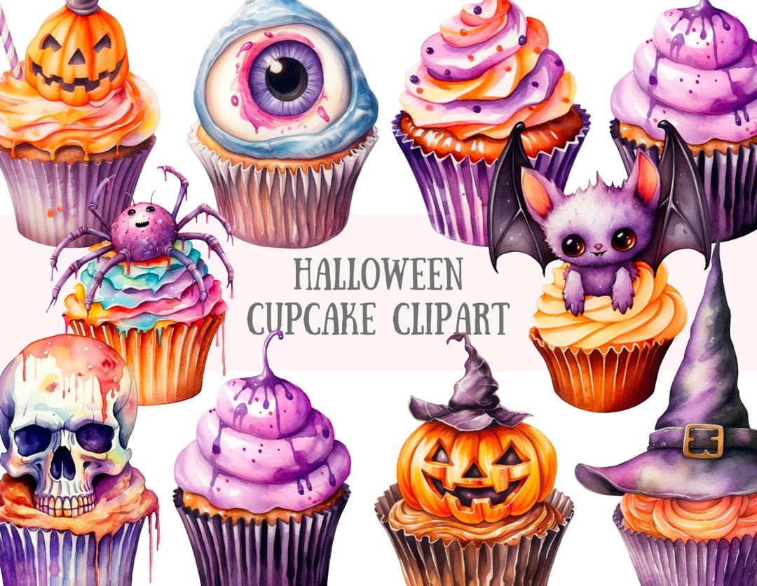 Watercolour Halloween Cupcake Clipart Halloween Candy PNG Digital Image ...