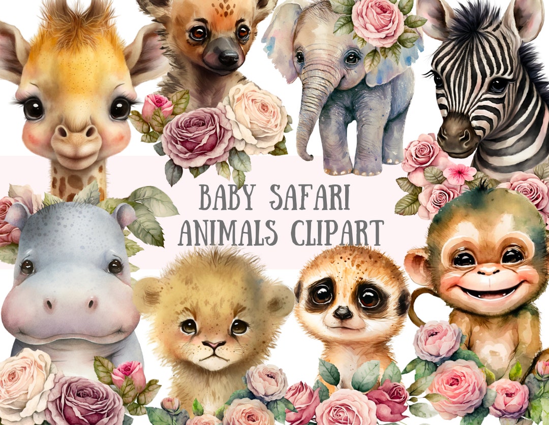Watercolour Baby Safari Animals Clipart - African Animals PNG Digital ...