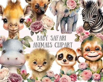 Watercolour Baby Safari Animals Clipart African Animals PNG Digital ...