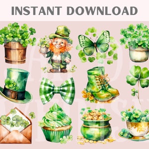 Watercolour Saint Patricks Day Clipart Four Leaf Clover PNG Digital ...