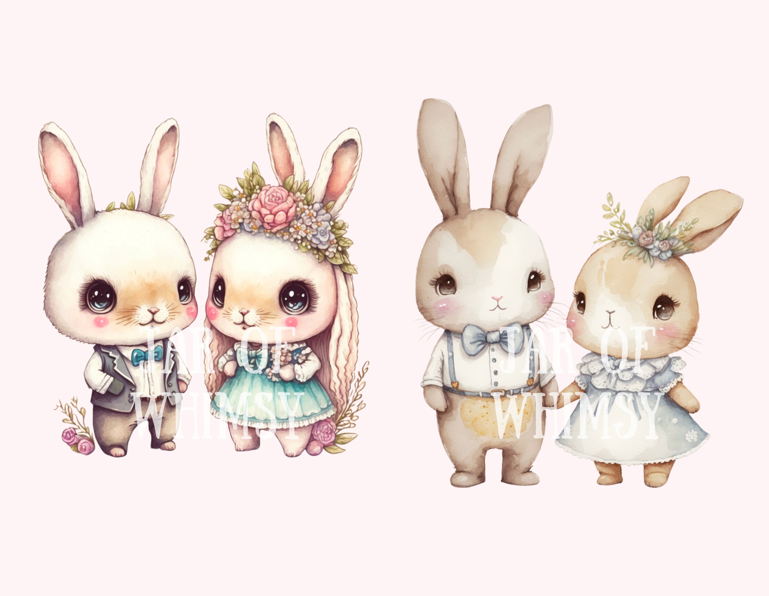 Watercolour Bunny Couples Clipart Love Bunnies PNG Digital - Etsy UK