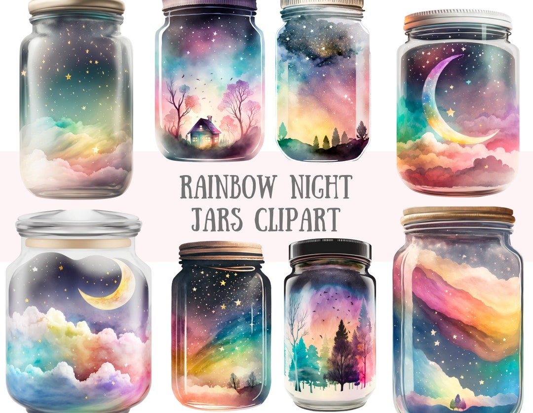 Watercolour Rainbow Night Jars Clipart - Magic Fantasy PNG Digital ...
