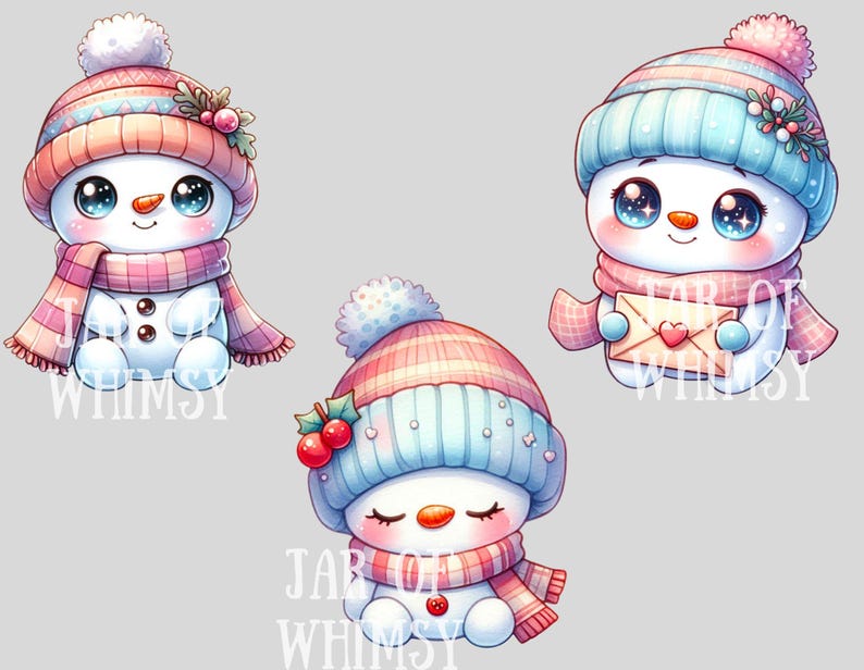 Watercolour Chibi Snowman Clipart Cute Xmas Snowmen PNG Digital Image ...