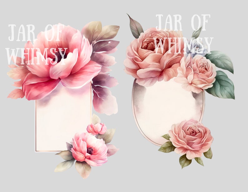 Watercolour Pink Floral Tag Clipart Rose Label PNG Digital Image ...