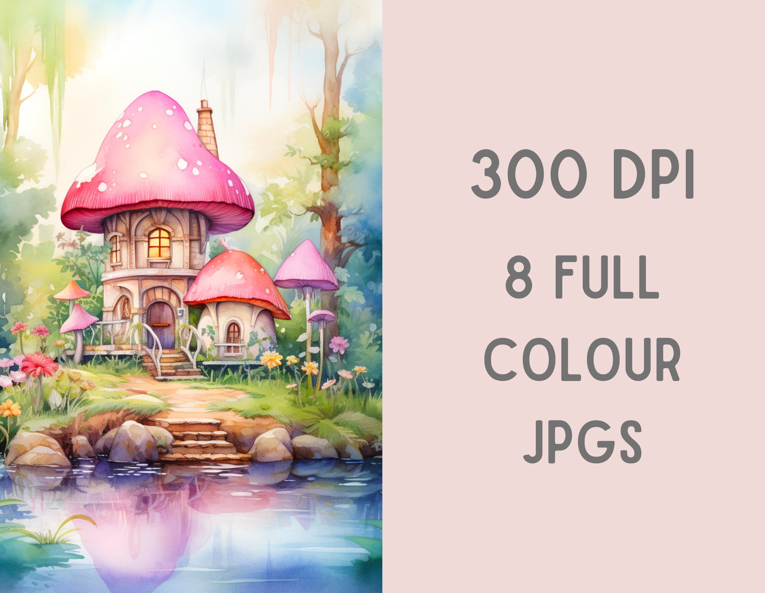 Watercolour Fairy Mushroom Clipart Fantasy Toadstool JPG Digital Image ...