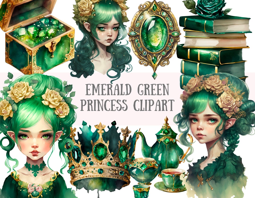 Watercolour Emerald Green Princess Clipart Fairytale Fantasy PNG ...