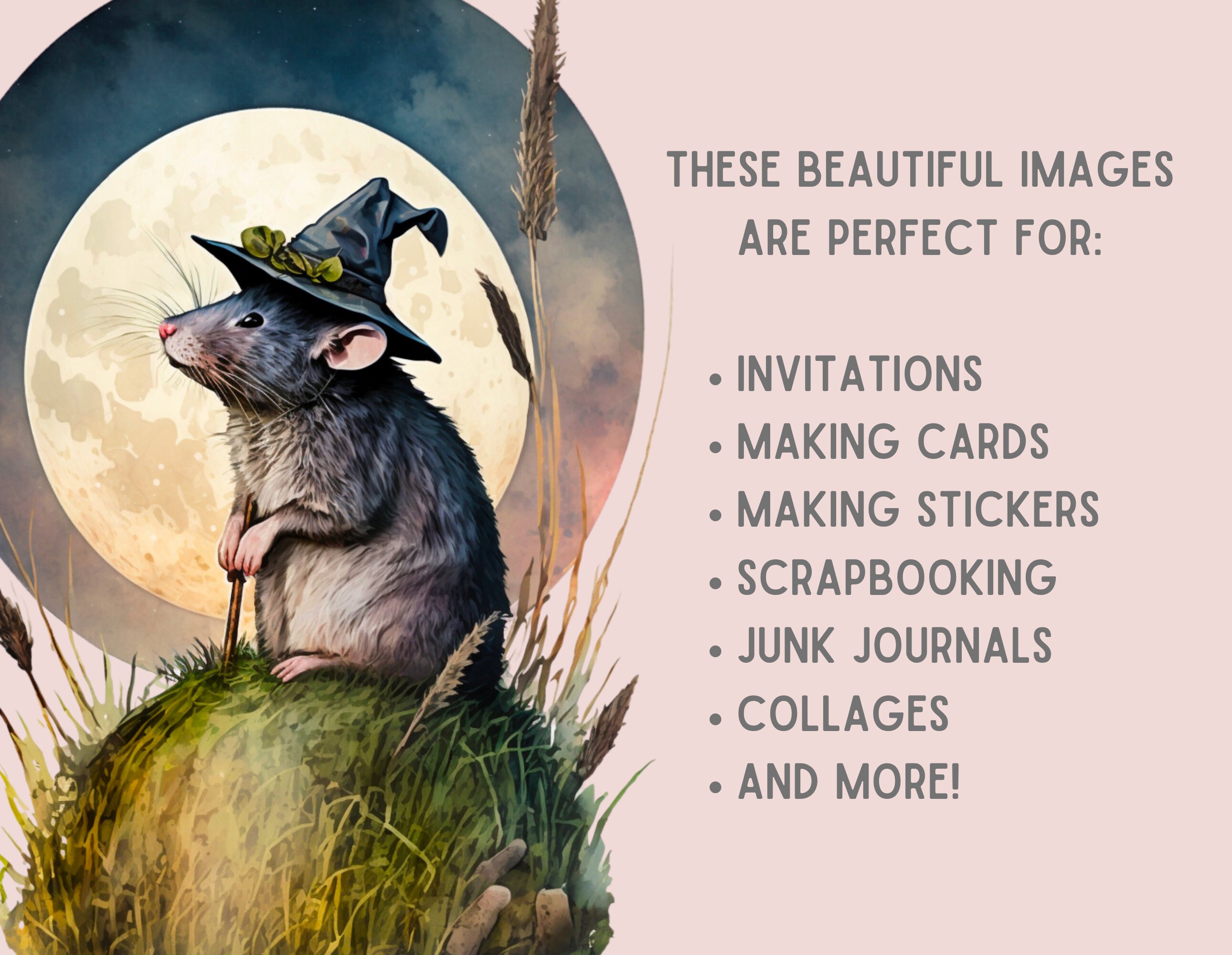Watercolour Witchy Rat Clipart Gothic Halloween Rat Mice PNG Digital ...