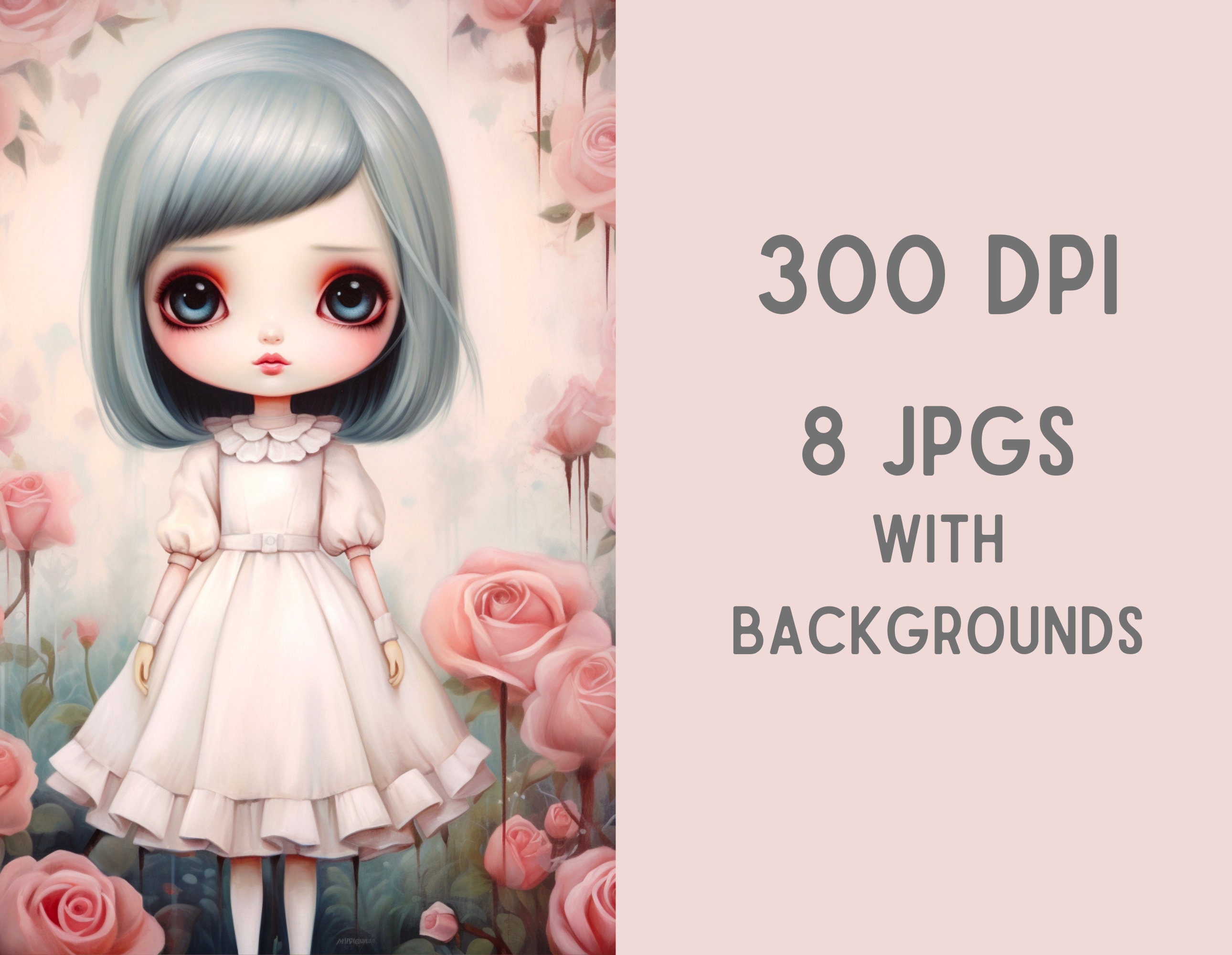 Watercolour Shabby Chic Girl Clipart Big Eyed Girl Art Print JPG ...