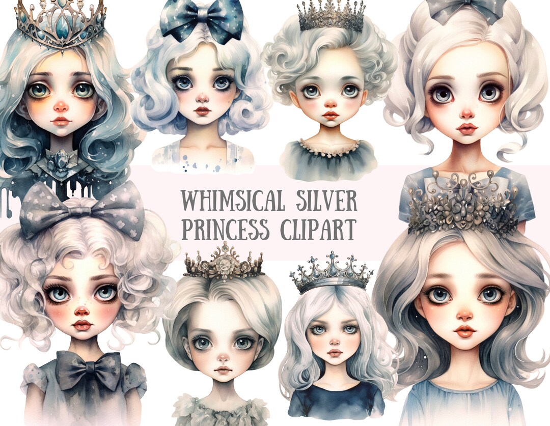 Watercolour Whimsical Silver Princess Clipart Princess Girl PNG Digital ...
