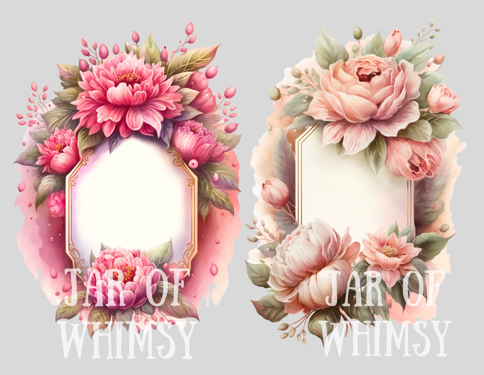 Watercolour Pink Floral Tag Clipart Rose Label PNG Digital Image ...