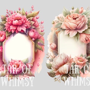 Watercolour Pink Floral Tag Clipart Rose Label PNG Digital Image ...