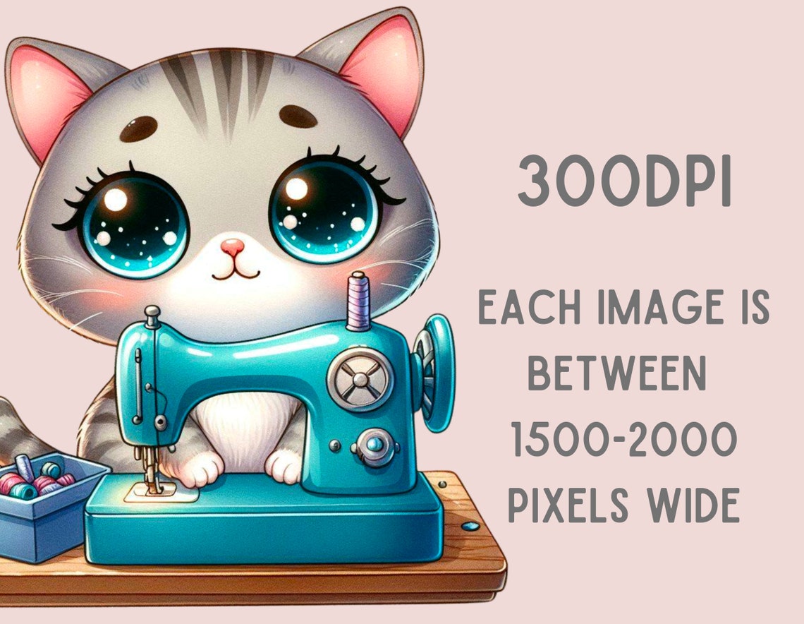 Watercolour Sewing Cat Clipart Cute Seamstress Cat Sewing PNG Digital ...