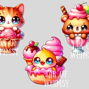 Watercolour Kawaii Ice Cream Animal Clipart Chibi Sundae PNG Digital ...