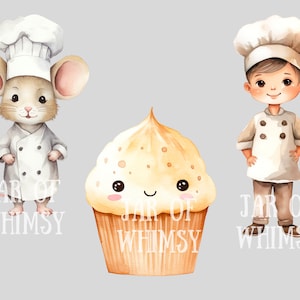 Watercolour Cute Baker Clipart Kawaii Cupcake Bakery PNG Digital Image ...