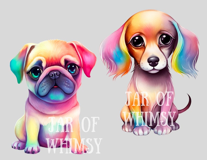 Watercolour Bright Rainbow Dogs Clipart Kawaii Puppy PNG - Etsy