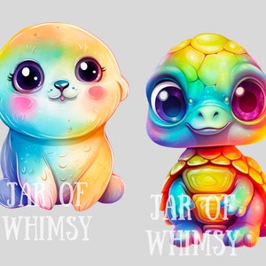 Watercolour Rainbow Sea Creatures Clipart Turtle Sea Horse PNG Digital ...