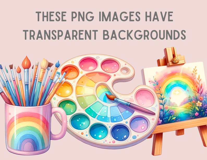 Watercolour Art Supplies Clipart Rainbow Artist Painting PNG Digital ...
