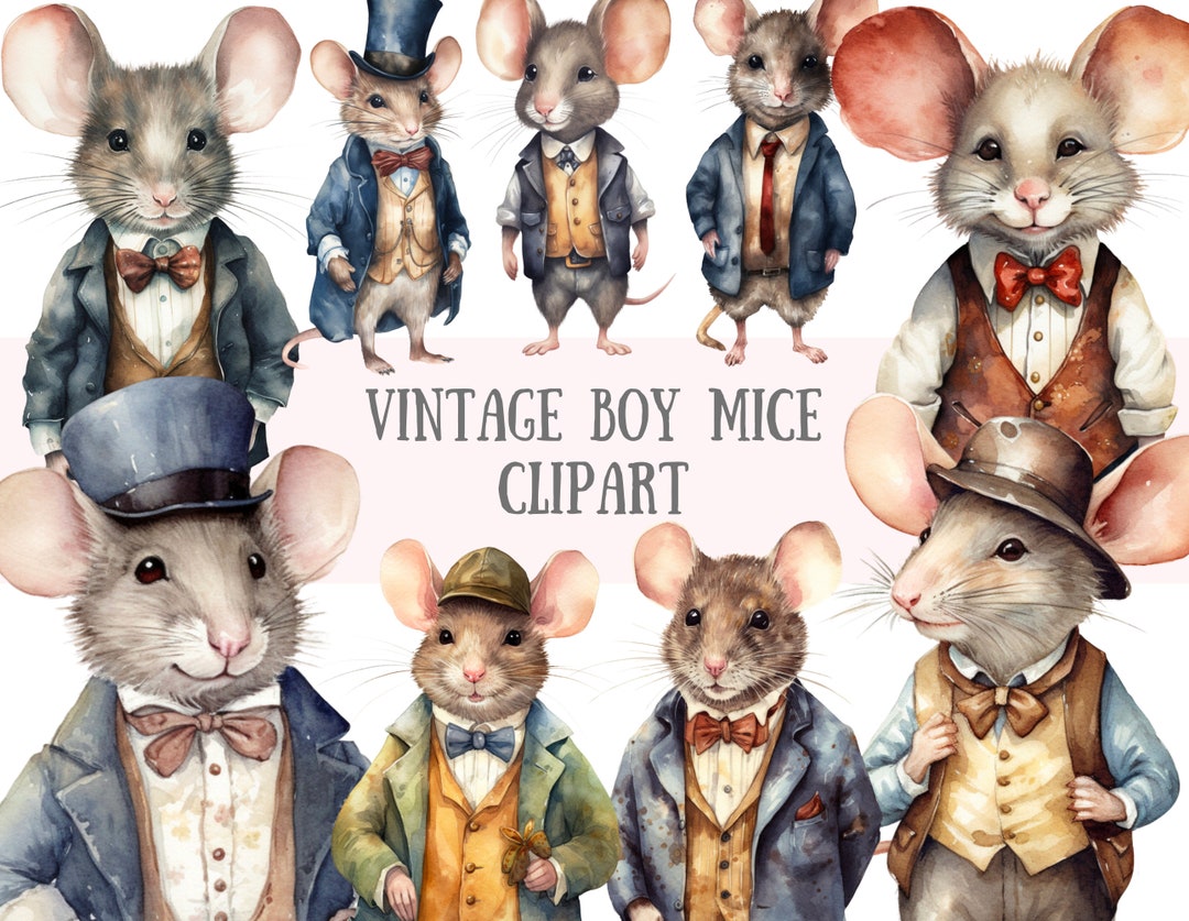 Watercolour Vintage Boy Mice Clipart Gentlemen Mouse PNG Digital Image ...