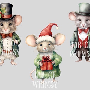 Watercolour Christmas Mice Clipart Cute Xmas Mouse PNG Digital Image ...