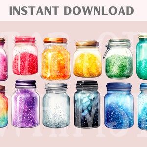 Watercolour Glitter Jar Clipart Magic Fairy Dust Jar PNG Digital Image ...