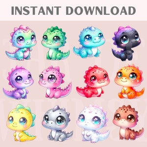 Watercolour Baby Dinosaur Clipart Kawaii Dinosaur PNG Digital Image ...