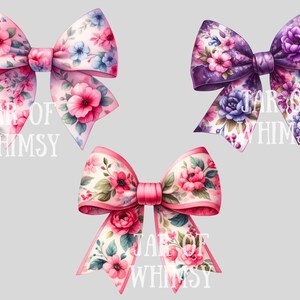 Watercolour Floral Bow Clipart Cute Floral Print Bow PNG Digital Image ...