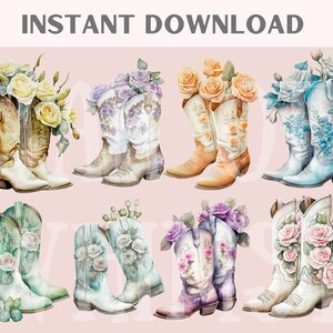 Watercolour Pastel Cowgirl Boots Clipart Wild Western PNG Digital Image ...