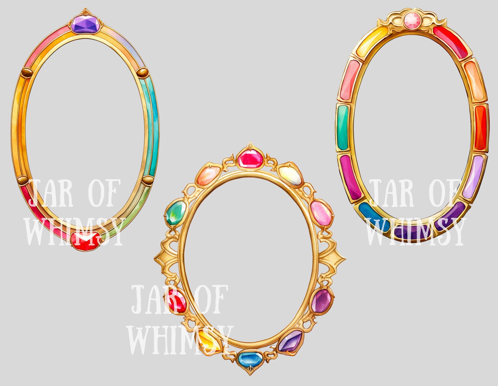 Watercolour Rainbow Jewel Frame Clipart Bejeweled Gem Frames PNG ...