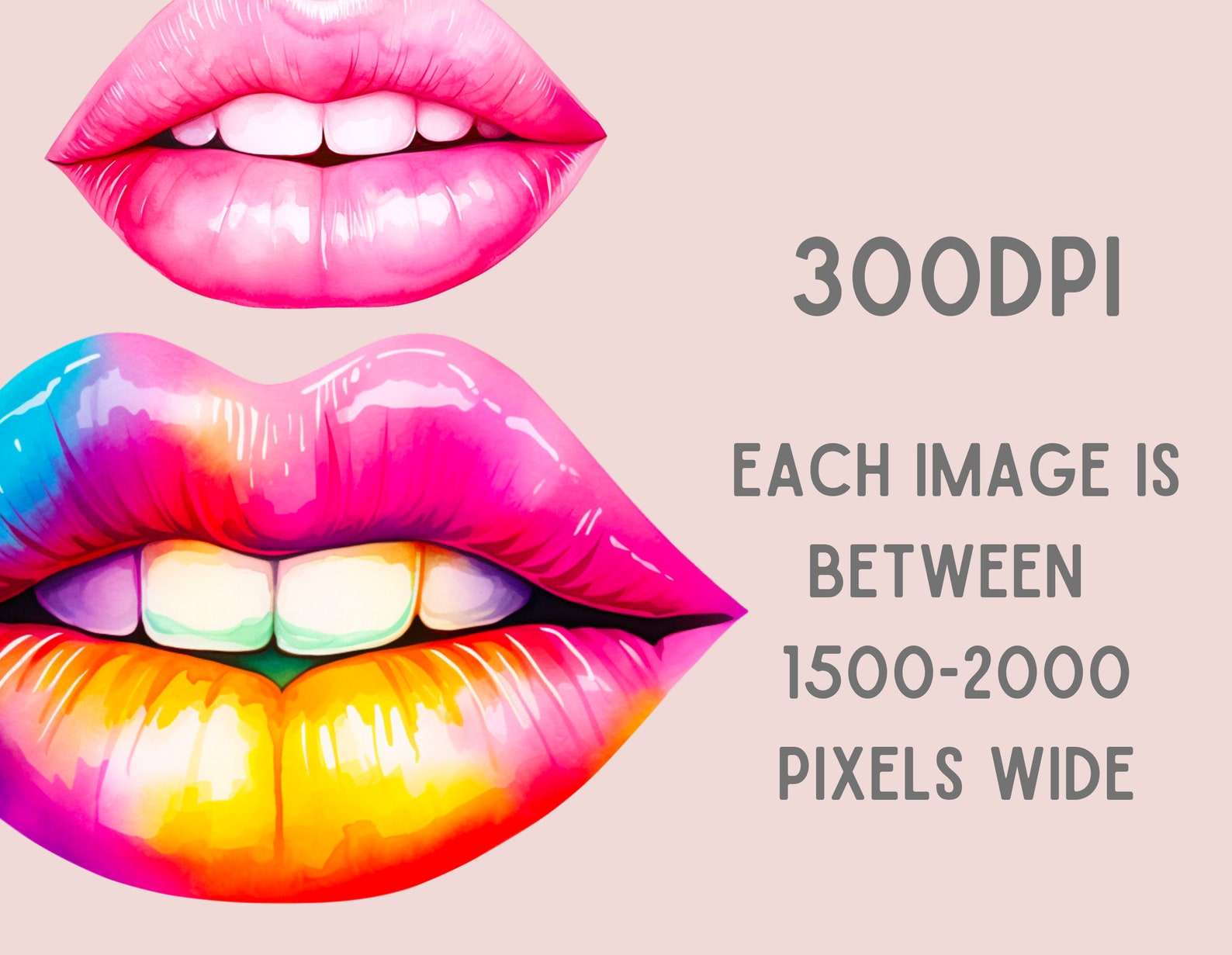 Watercolour Lips Clipart Colourful Lipstick Makeup Graphics PNG Digital ...