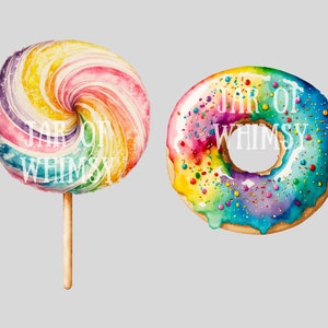 Watercolour Rainbow Sweet Treats Clipart - Donut Lollipop PNG Digital ...