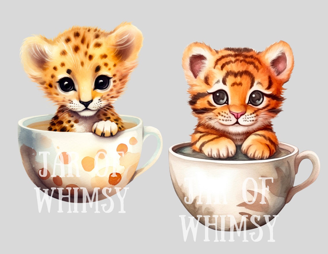 Watercolour Safari Animal Teacup Clipart Baby Animals PNG Digital Image ...