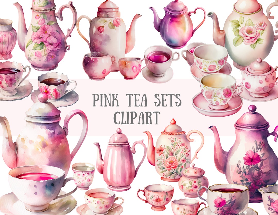 Watercolour Pink Tea Sets Clipart - Teacups Tea Party PNG Digital Image ...