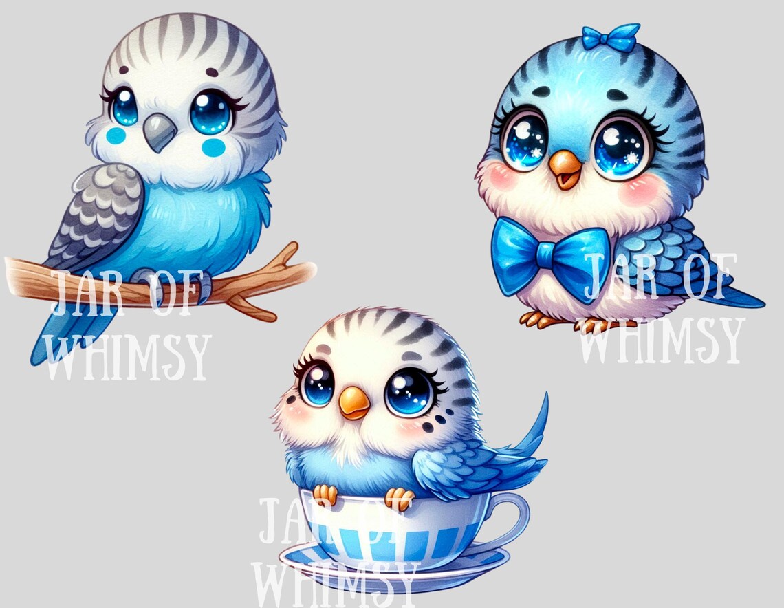 Watercolour Blue Budgie Clipart Chibi Pet Bird Blue Budgerigar PNG ...
