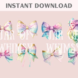 Watercolour Kawaii Rainbow Bows Clipart - Pastel Bow PNG Digital Image ...