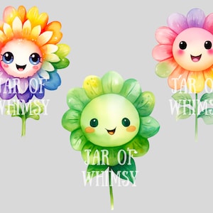 Watercolour Kawaii Flower Clipart Pink Cute Chibi Flower PNG Digital ...