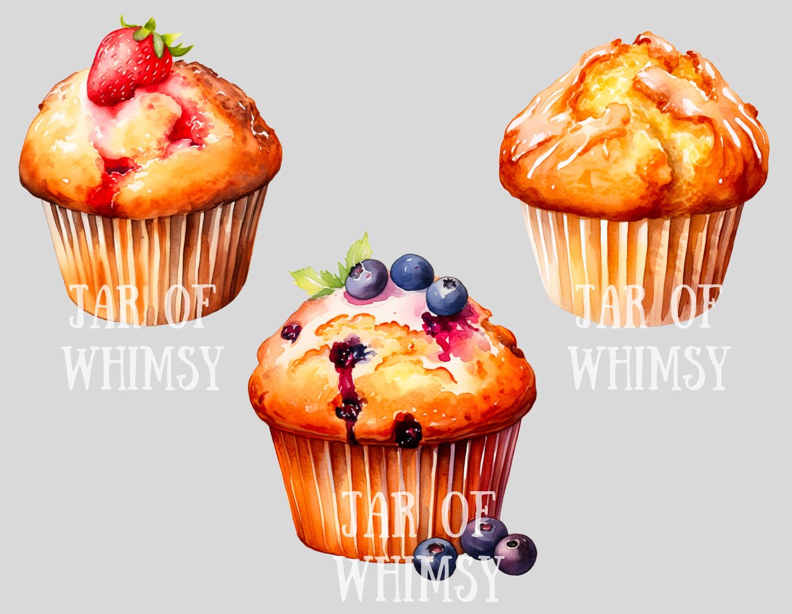 Watercolour Muffin Clipart Delicious Cupcake Bakery Treat PNG Digital ...