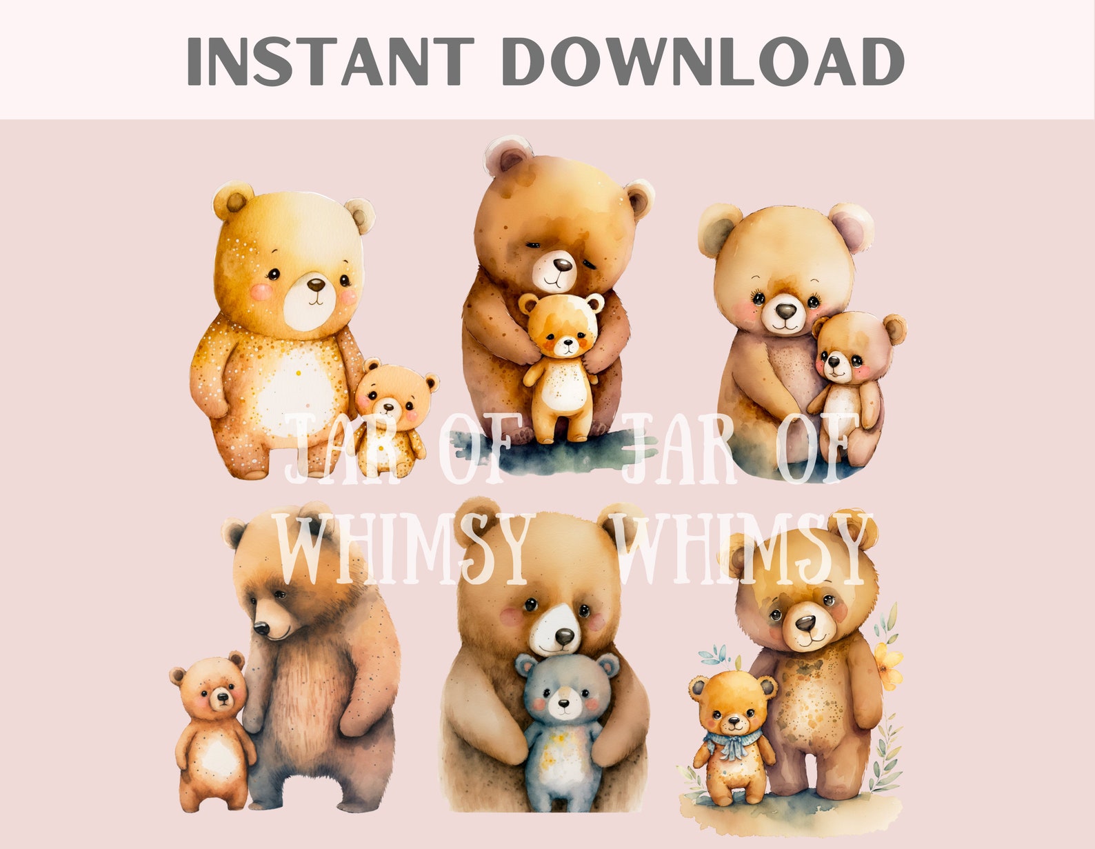 Watercolour Mama and Baby Bear Clipart - Mama Bear PNG Digital Image ...