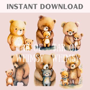 Watercolour Mama and Baby Bear Clipart - Mama Bear PNG Digital Image ...