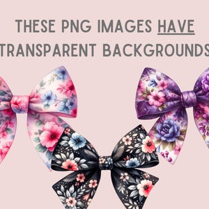 Watercolour Floral Bow Clipart Cute Floral Print Bow PNG Digital Image ...