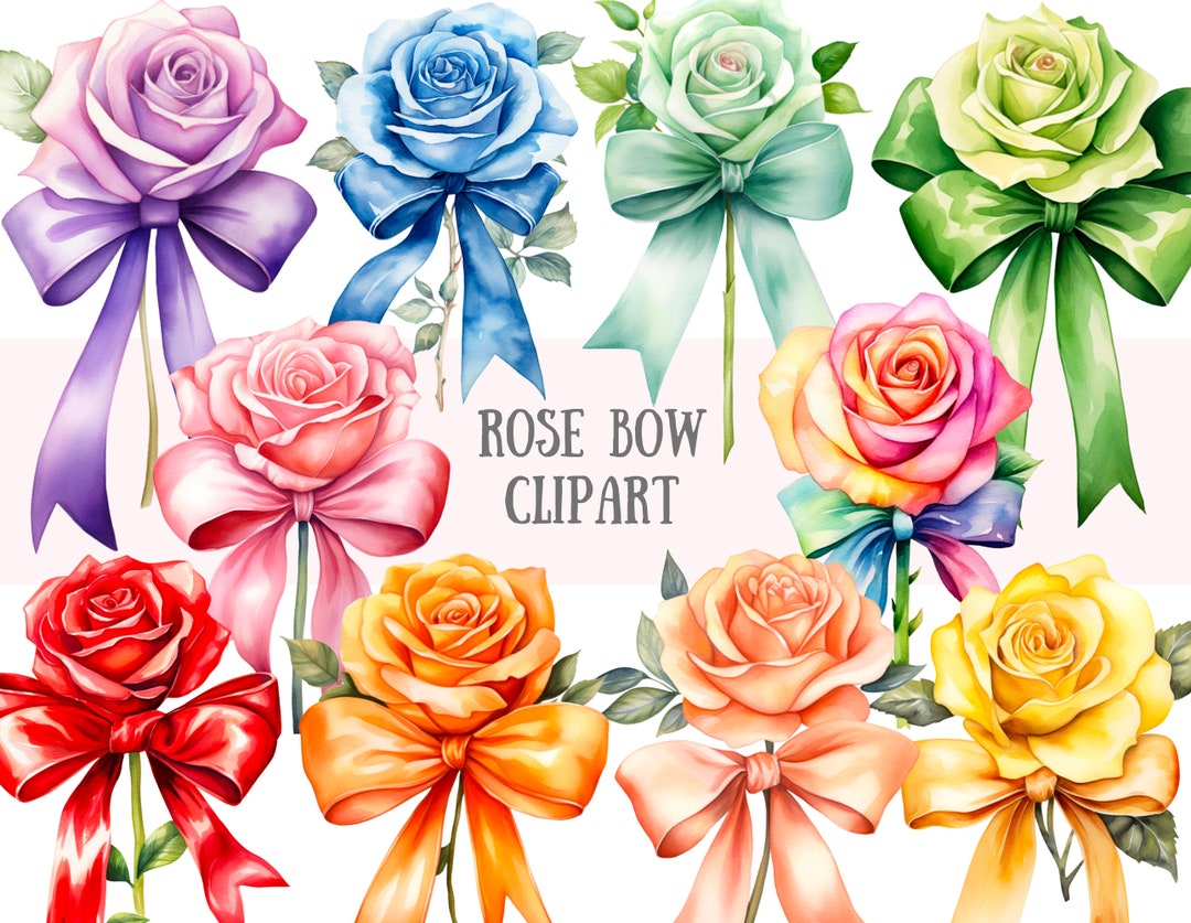 Watercolour Rose Bow Clipart Single Rose Illustration PNG Digital Image ...