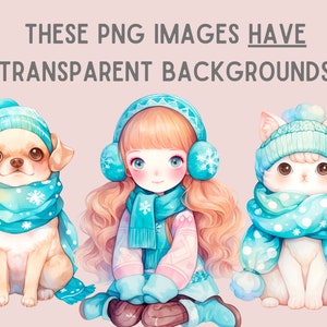 Watercolour Kawaii Winter Clipart Cute Chibi Winter Girls PNG Digital ...