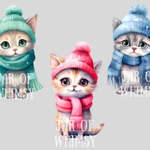 Watercolour Winter Cat Clipart Kawaii Cats PNG Digital Image Downloads ...