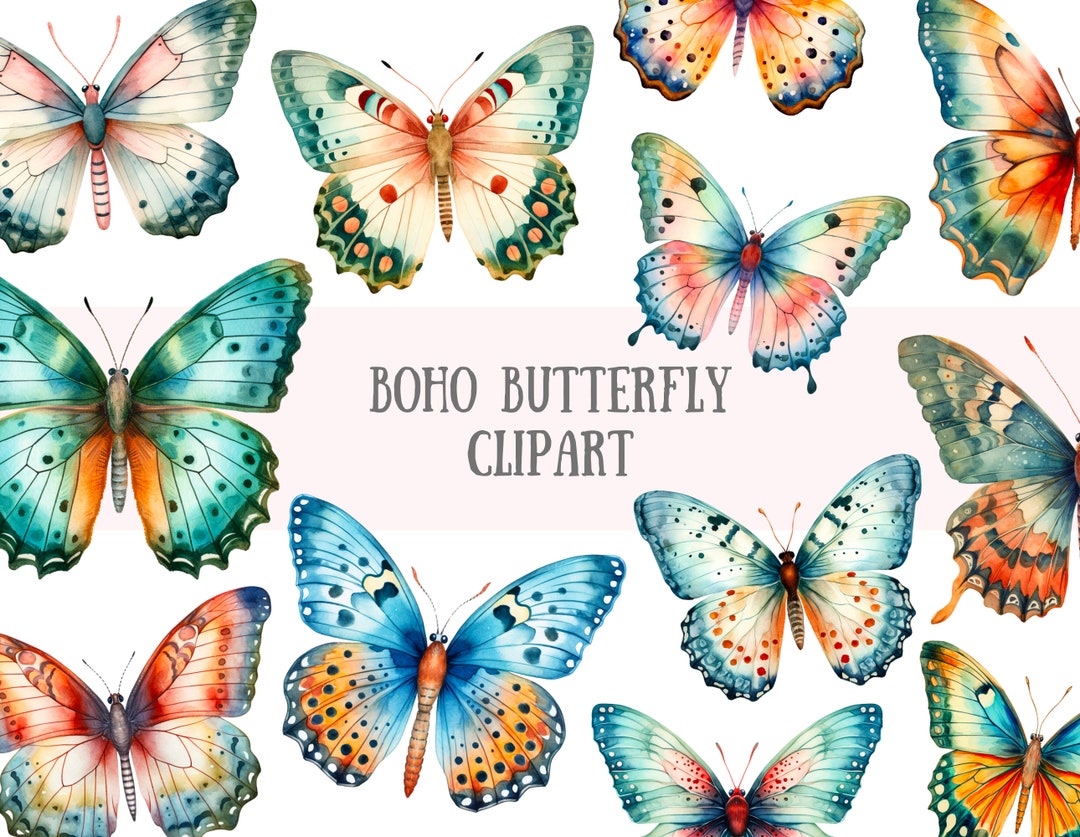 Watercolour Boho Butterfly Clipart Vintage Butterfly PNG Digital Image ...