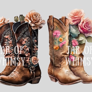 Watercolour Rose Cowgirl Boots Clipart Wild Western PNG Digital Image ...