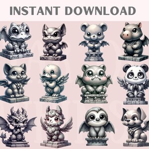 Watercolour Gargoyle Clipart Cute Gargoyle Animal Statue PNG Digital ...