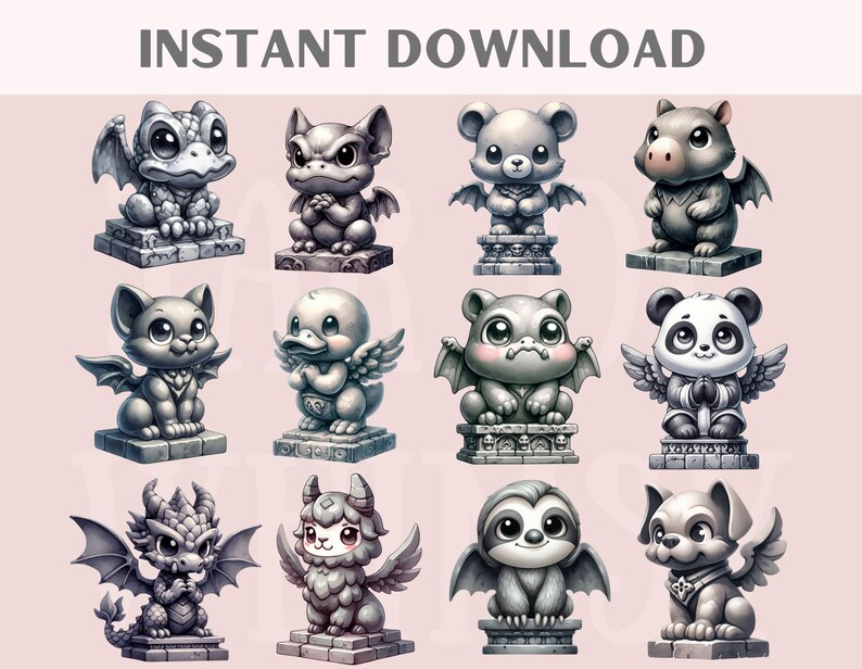 Watercolour Gargoyle Clipart Cute Gargoyle Animal Statue PNG Digital ...