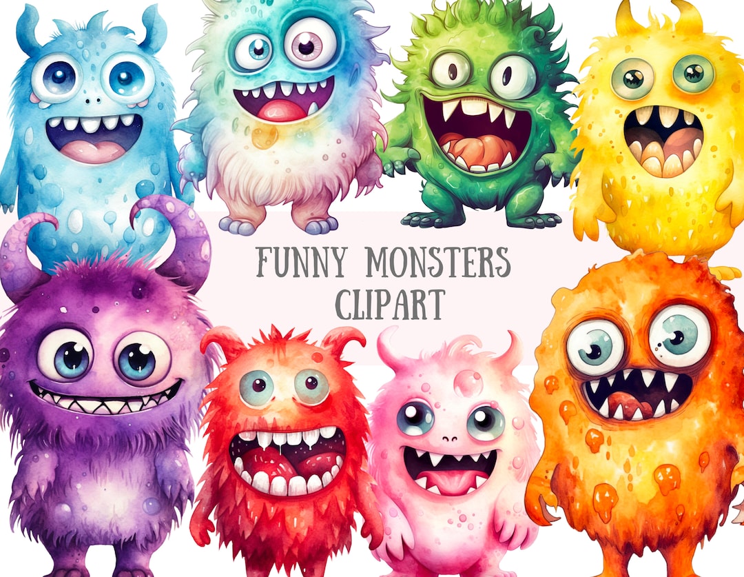 Watercolour Funny Monsters Clipart Kawaii Halloween PNG Digital Image ...