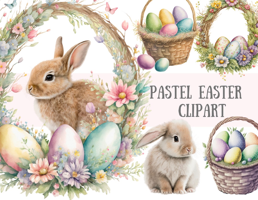 Watercolour Pastel Easter Clipart - Easter Bunnies PNG Digital Image ...